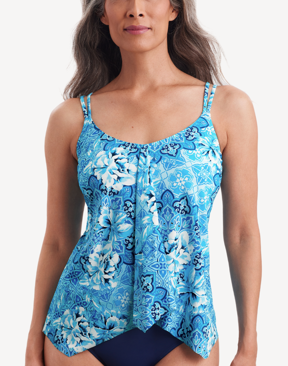 Barcelona Blues Handkerchief Hem Womens Tankini Top Shape Solver